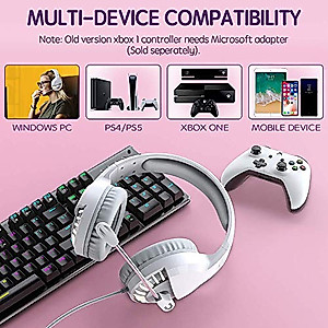 VersionTECH. White Gaming Headset PS5 PS4 Game Headphones Xbox One Gaming Earphones with Mic, LED Lights for PS5/ PS4/ Xbox 1/ PC/Mac Computer/Switch, Kids, Girls