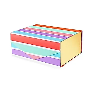 PACKHOME Gift Box 9x6.5x3.8 Inches, Bridesmaid Box, Stripes Gift Box, Rectangle Collapsible Box with Magnetic Lid for Gift Packaging (Glossy Multicolor)