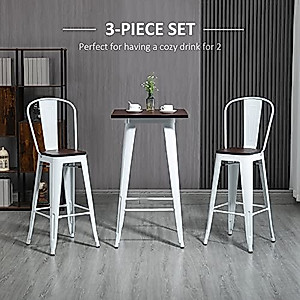 HOMCOM 3 Piece Industrial Dining Table Set, Counter Height Bar Table & Chairs Set with Footrests for Bistro, Pub, White and Brown