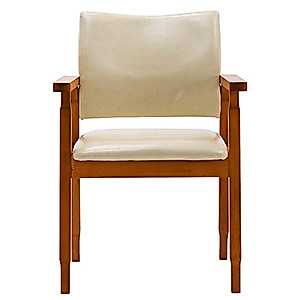 NOB Mid-Century Dining Side Chair with Faux Leather Seat in Beige, handrail Chair