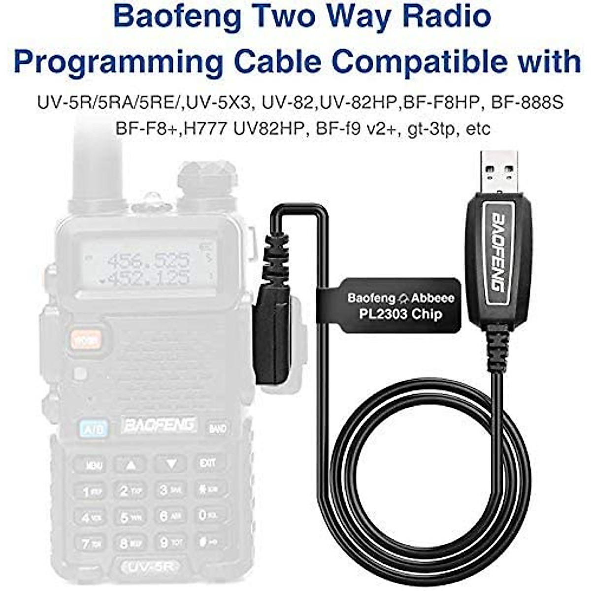 Baofeng USB Programming Cable PL2303 Support Chirp for Baofeng UV-5R(All),BF-F8HP, BF-888S,UV82HP,UV-82(All),UV-S9Plus GM-15Pro BF-H6 Handheld ham Radio transceiver Ham Two Way Radio with Driver
