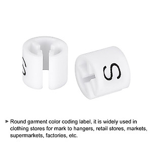 MECCANIXITY Clothes Hanger Marker S Size Tag Fit 3.5mm Rod White for Garment Clothing Color Coding, Pack of 100
