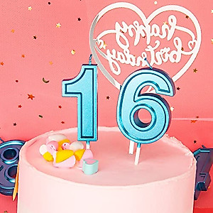 UVTQSSP 3.94 Inch Blue Oversized Large Number Candles Happy Birthday Candles Glitter Cake Topper Decoration for Party Wedding Anniversary Celebration Supplies Kids Adults (Shape 4 Blue)