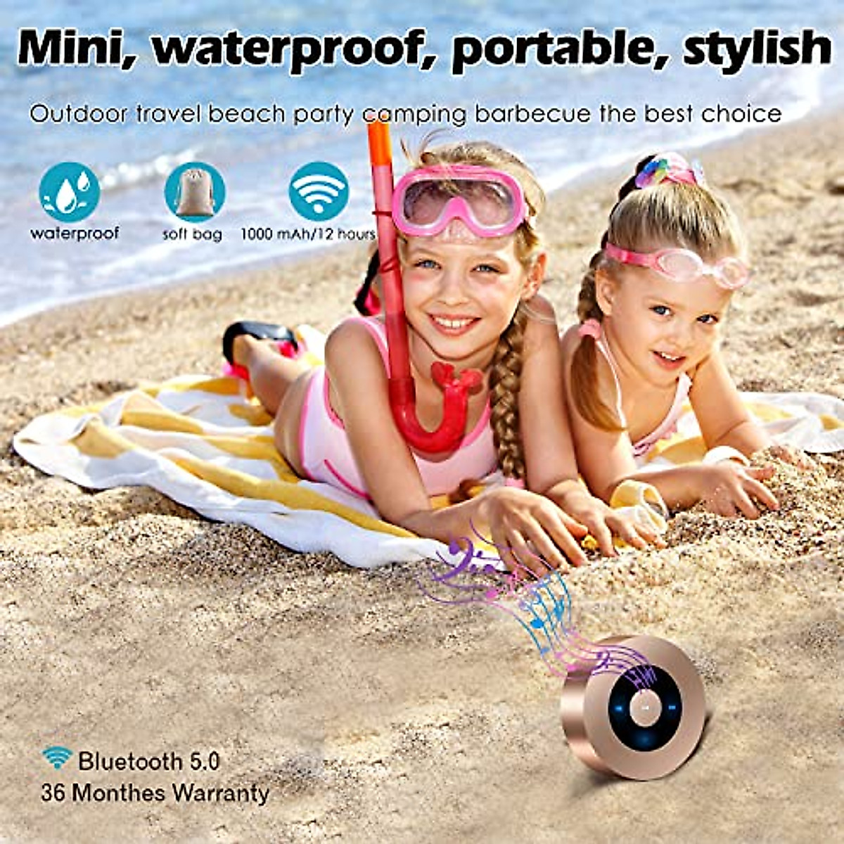 YIDAOYI LED Touch Play Bluetooth Speaker Portable Wireless Speakers with HD Sound / 12-Hour Playtime/Bluetooth 5.0 / Micro SD Support, for iPhone/ipad/Samsung/Tablet/Laptop/Notebook (Gold)