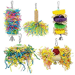Keersi 5pcs Bird Shredding Toys Bird Loofah Toys Parakeet Chewing Toy Foraging Toy for Small Medium Parrot Cockatiel Conure African Grey Amazon Budgie Lovebird Finch