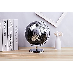 ANNOVA Metallic World Globe Black – Educational/Geographic/Modern Desktop Decoration - Stainless Steel Arc and Base/Earth World - Metallic Black - for School, Home, and Office (8-Inch)