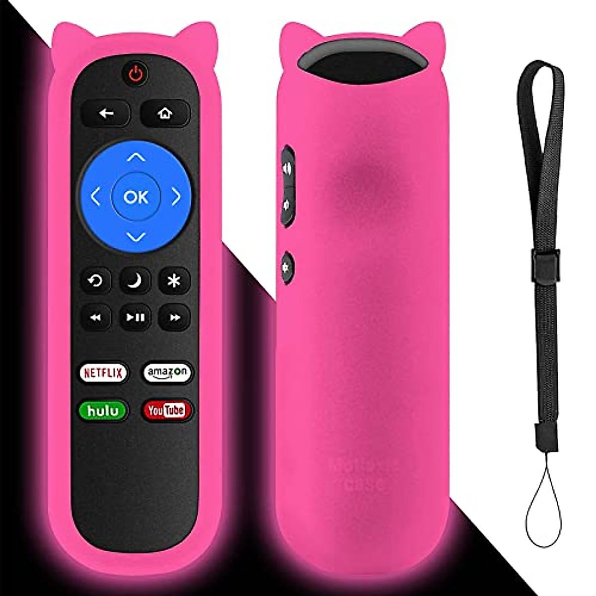 Remote for All Roku TV Remote for Element Hisense Onn TCL Haier Sharp Hitachi LG Sanyo JVC Magnavox RCA Philips Westinghouse Roku Built-in Smart TV with Glow Remote Case Cover - Pink