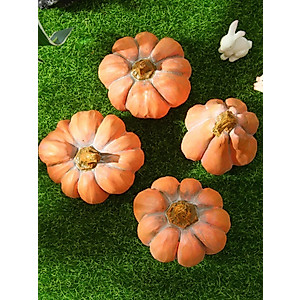 Fake Pumpkins, 4 Pcs Pumpkin Design Decorative Statue, Foam Plastic Fake Faux Artificial Pumpkins for Halloween Fall Harvest Festival Home Table Decor, Halloween Indoor Decoration