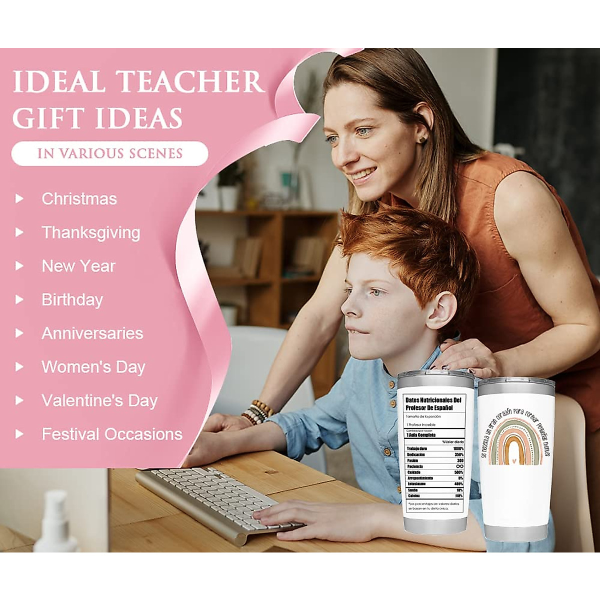 1step2dream Spanish Teacher Gifts Coffee Mug - Se Necesita Un Gran Corazón Para Formar Pequeñas Mentes Cute Idea for Appreciation Week, Thank You, Birthday | 20oz White