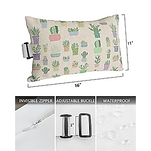 Recliner Head Pillow Ledge Loungers Chair Pillows with Insert Summer Cactus Succulents Green Plants Linen Style Lumbar Pillow with Adjustable Strap Patio Garden Cushion for Sofa Bench Couch, 2 PCS