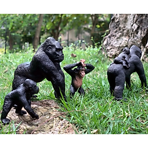 Gemini&Genius King Kong Toys, Safari Animal Toys Gorilla Family Figurines, Wildlife World Action Figure, Backyards Garden Flowerpot Room Decoration, Cup Cake Toppers for Ages 3 Years Old & Up Kids