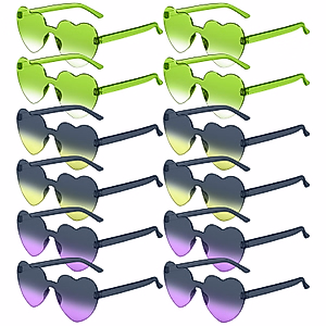 RTBOFY 12 Pack Heart Sunglasses for Women Bulk Fun Party Favor Valentines Day Rimless Shaped Glasses with Candy Color