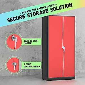 INTERGREAT Metal Storage Cabinet, 72" Tall Locking Storage Cabinet with 2 Doors and 4 Adjustable Shelves, Steel Tool Locking Cabinet for Home Office, Warehouse, School (Black Red)