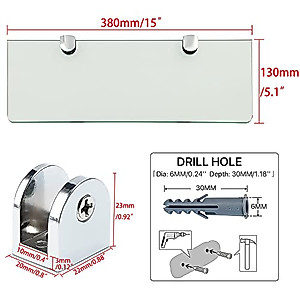 SAYAYO Floating Glass Shelves for Bathroom, 15 x 5 Inch Chrome Tempered Glass Shelf for Wall 1 Pack, Clear