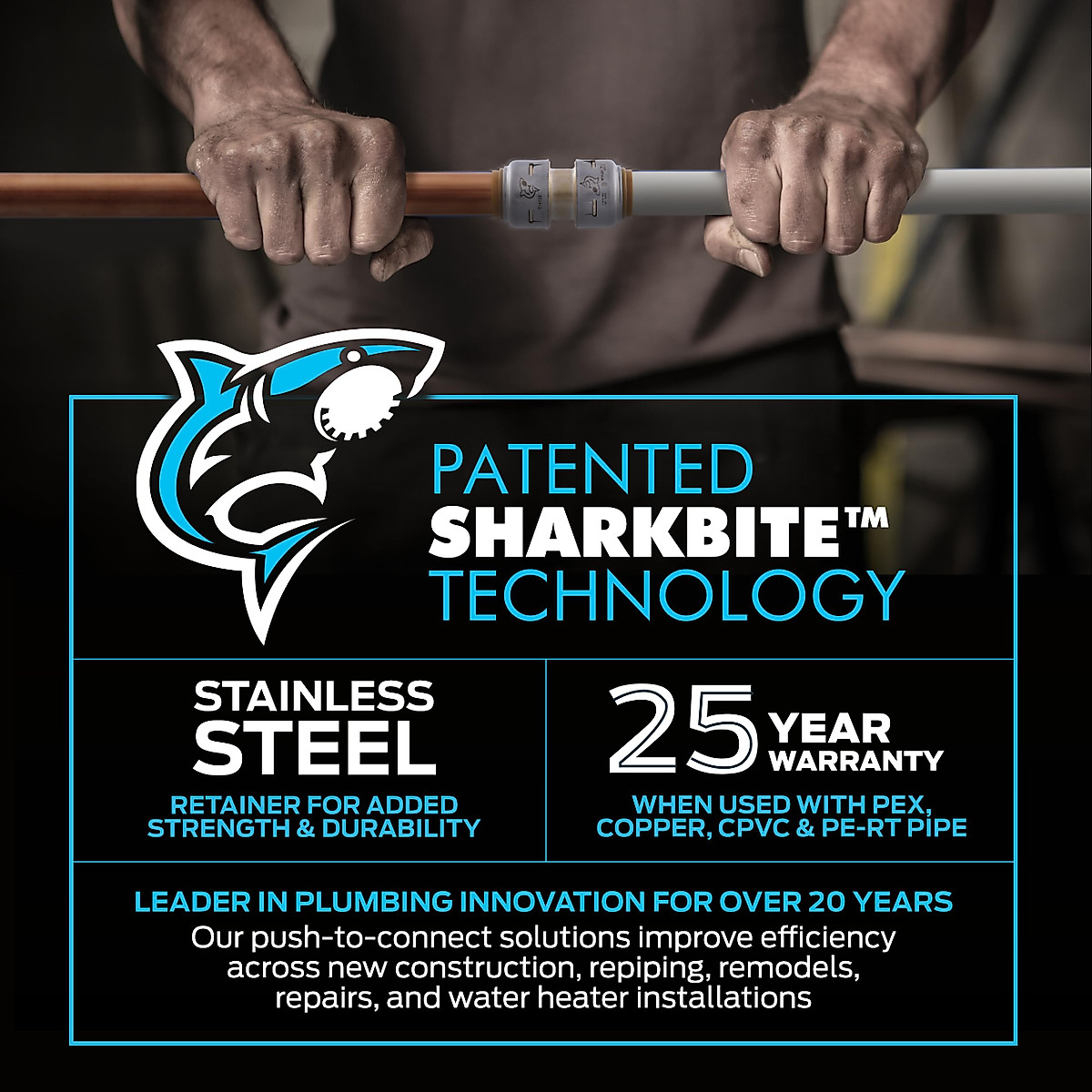 SharkBite Max 20 Inch Stainless Steel Braided Faucet Connector with 1/2 Inch Angle Stop Valve, 1/2 Inch FIP Faucet Connection, PEX Pipe, Copper, CPVC, PE-RT, HDPE, UR24657