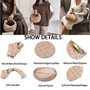 Women Kontted Woven Bag Handbag Hobo Bag Leather Woven Fashion Designer Ladies Clutch Purse Dumpling Shoulder Bag for Women (Khaki)