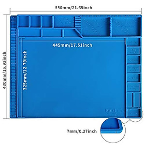 Kaisi 21.6 x 16.9 Inch Large Electronics Repair Mat Silicone Soldering Magnetic Repair Pad Insulation Work Station with Anti Static Wrist Strap for Computer, Laptop, MacBook, Tablet, Phone and More