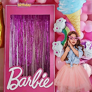 Foil Fringe Curtains - Party Streamers for Barbie Backdrop Barbie Birthday Mean Girls Party Decorations - 3Packs 3.2ft x 8.2ft Fuchsia Metallic Tinsel Backdrop Curtains