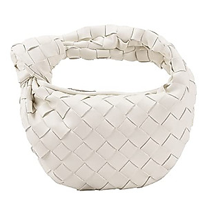 Women's Hobo Handbags Purse Soft PU Leather Women's Shoulder Handbags Woven Handbag Mini Knotted Woven Hobo Bag (White)