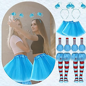 Leyndo 12 Pcs Tutu Women Costume Sets for 2 Girls School Classroom Reading Activities Costume Skirt Arm Socks Gloves Headband(Blue)