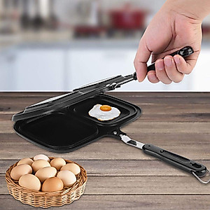 Fdit Cast Aluminium Breakfast Double Sided Non-Stick Frying Pan Easy Use Easy Safe Reliable Kitchen Cooking Utensil Tool Black