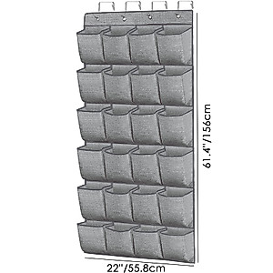 homyfort Over the Door Shoe Organizer,Hanging Shoe Rack Storage Holder with 24 Extra Large Fabric Pockets for Closet,Men Sneakers,Women High Heeled Shoes,Slippers,Grey 61.4''x22''