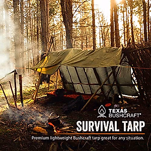 Texas Bushcraft Emergency Camping Tarp, Waterproof 10x10 Emergency Shelter for Backpacking and Hiking, 70D Ripstop Nylon Survival Tarp with Reflective Aluminized Polymer and Loop Ties with Grommets
