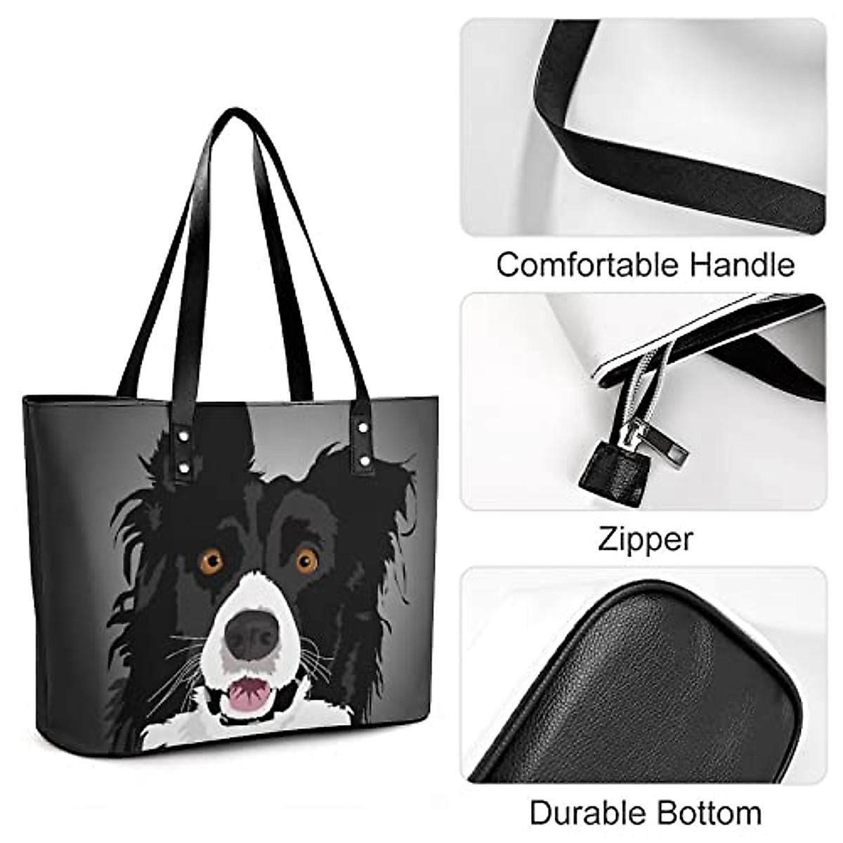 Womens Handbag Dog Border Collie Leather Tote Bag Top Handle Satchel Bags For Lady