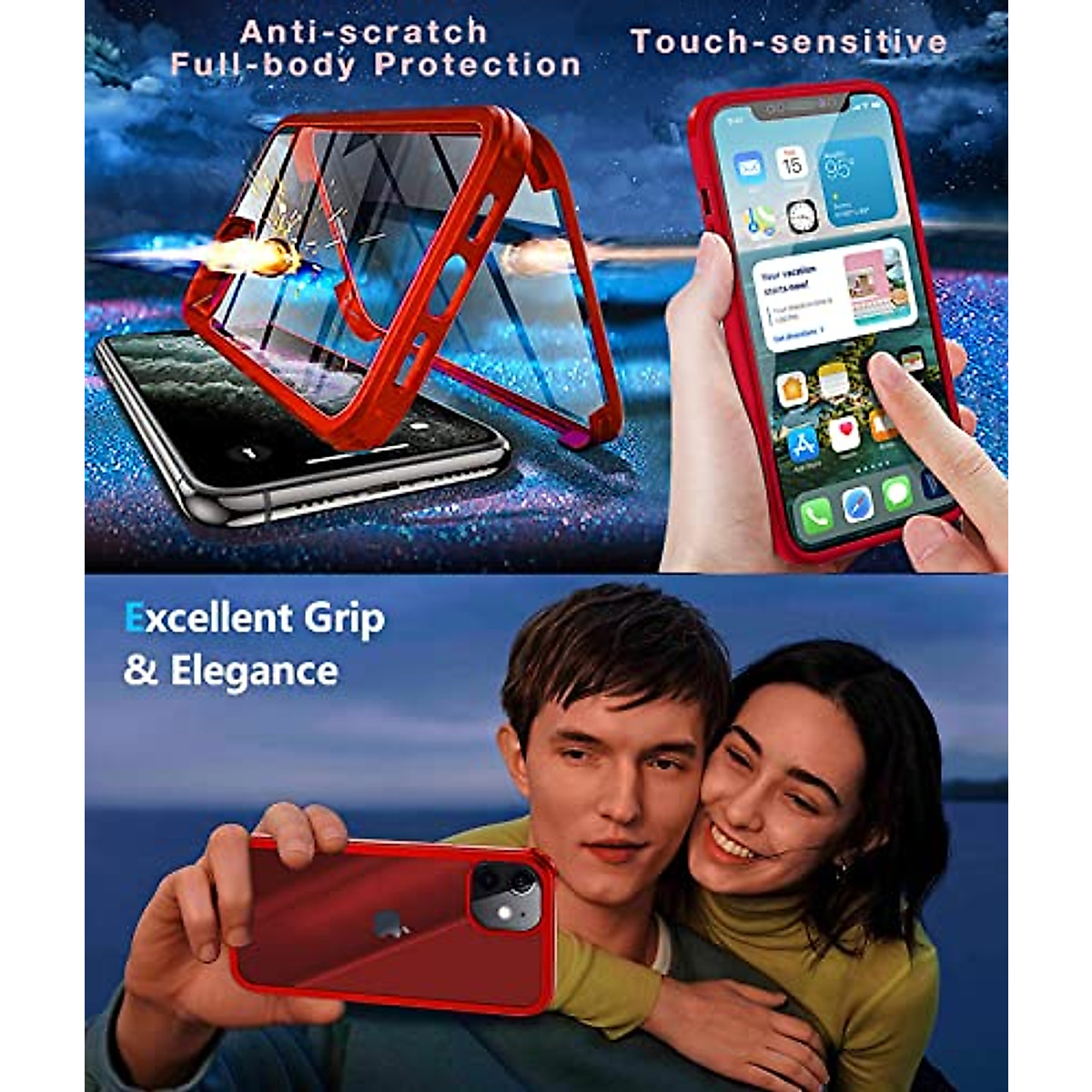 UBUNU iPhone 11 Case with Screen Protector [Built-in 9H Hard Tempered Glass], for Magsafe Clear Dual Layer 360 Full Body Protection for Men Women iPhone 11 Protective Phone Case Cover 6.1 inch, Red