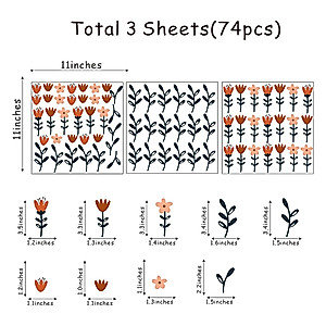 IKEYU Retro Boho Flower Wall Decals - Cute Green Leaf Wall Stickers for Nursery & Kids Bedroom, Retro Flower, IKEYU-31