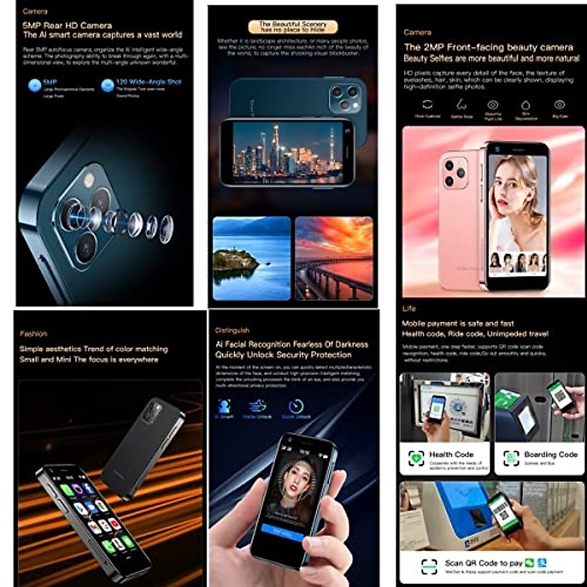 Global Version Soyes XS12 Mini 4G Smartphone 3.0 Inch Dual Sim Ultra Thin Unlocked Card Mobile Phone WiFi Bluetooth Hotspot Student Pocket Cellphone (Black 32GB)