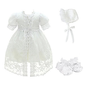 Glamulice White Baby Girl Party Dress Christening Baptism Dresses Lace Princess Bow Formal Gown 0-6 Infant Birthday Wedding Pageant Outfit Newborn Girls Church Holiday Photo Shoot Gowns Outfits 3M