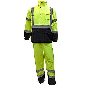 New York Hi-Viz Workwear RK Safety Class 3 Rain suit, Jacket, Pants High Visibility Reflective Black Bottom RW-CLA3-LM11 (Extra Large, Lime)