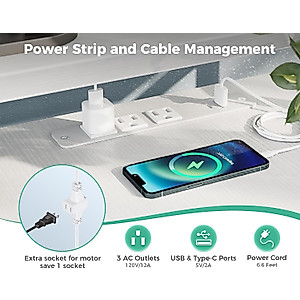 AODK Electric L-Shaped Standing Desk, Height Adjustable Office Desk with Monitor Stand, Sit-Stand Desk with Power Outlets, Large Lift Table for Home, Office, Workstation, White