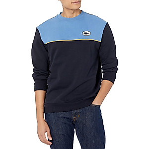 Lacoste Men's Long Sleeve Colorblock Heritage Badge Crewneck Sweatshirt, Abysm/TURQUIN Blue, XL