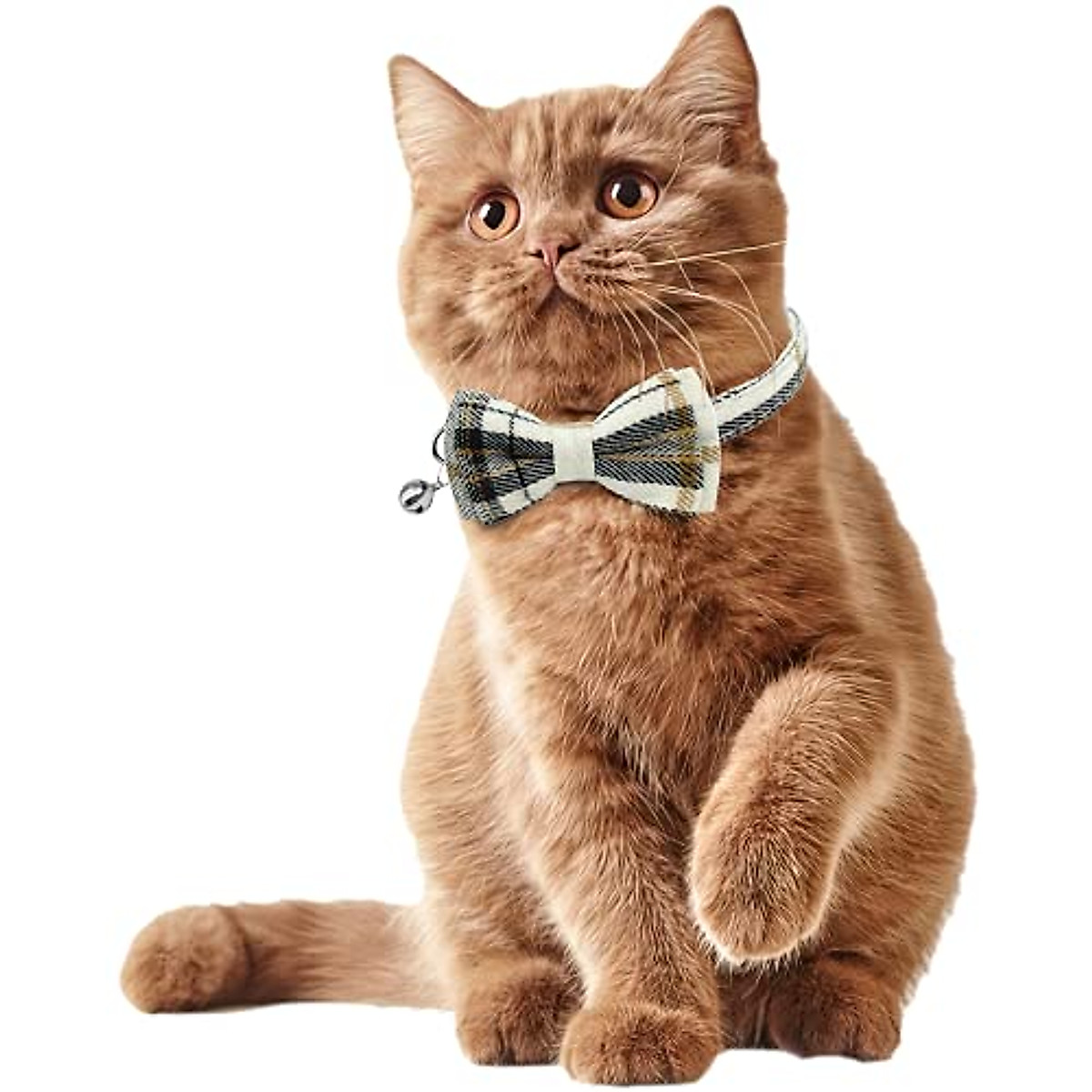 KUDES 2 Pack Cat Collars Set, Cat Collar Breakaway with Cute Bow Tie and Bell, Adjustable from 7.5-10.8 Inch, Soft and Comfortable for Kitten and Some Puppies (Beige + Brown)