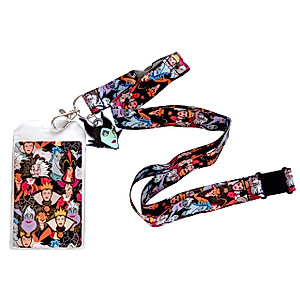 Loungefly Disney Villains All Over Print Lanyard with Maleficent Charm