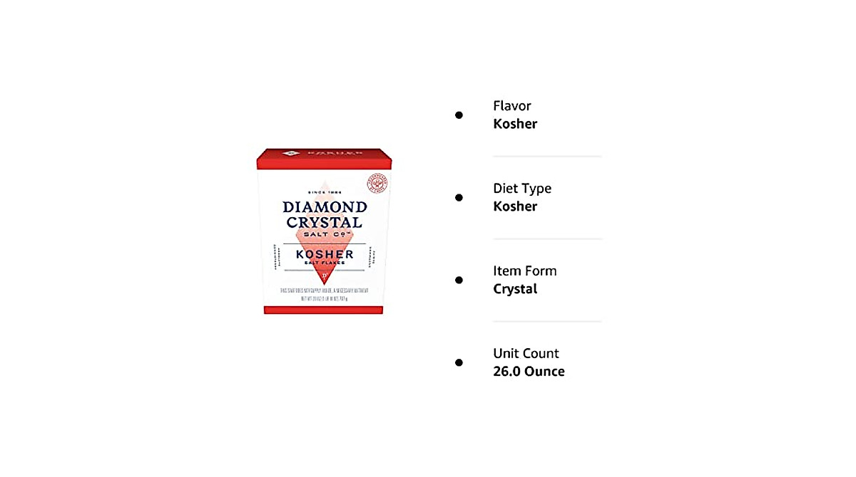Diamond Crystal Kosher Salt Flakes - Pure, Less Sodium, 26 Oz