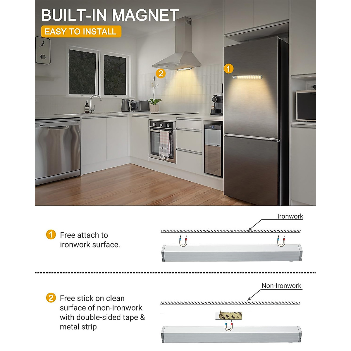 LOFTER-pro Under Cabinet Lights, LED Motion Sensor Light, USB-C Rechargeable 10 LED Closet Lights Wireless Magnetic Stick-Anywhere Night Light for Kitchen, Wardrobe, Closets, Cupboard, Stairs
