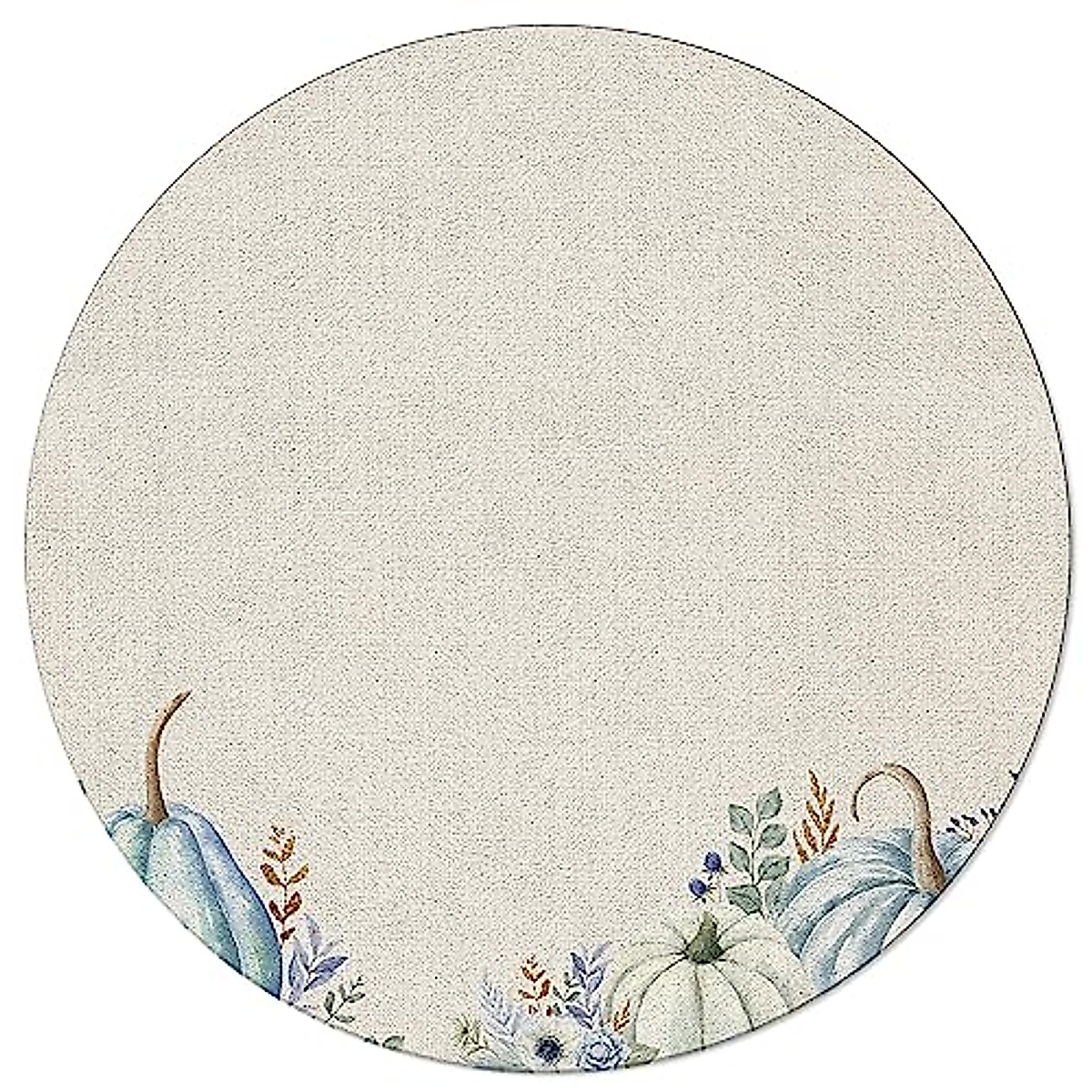 Thanksgiving Pumpkin Round Area Rug 6ft,Washable Outdoor Indoor Carpet Runner Rug for Bedroom,Kitchen,Living Room,Office,Area+Rug Large Bath Door Desk Floor Mat Blue White Fall Eucalyptus Leaves