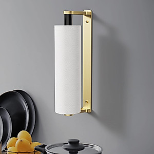 HCHANGEN Paper Towel Holder Under Cabinet Wall Mounted Stainless Steel Paper Towel Holder for Kitchen, Self Adhesive or Screw (Gold Black)