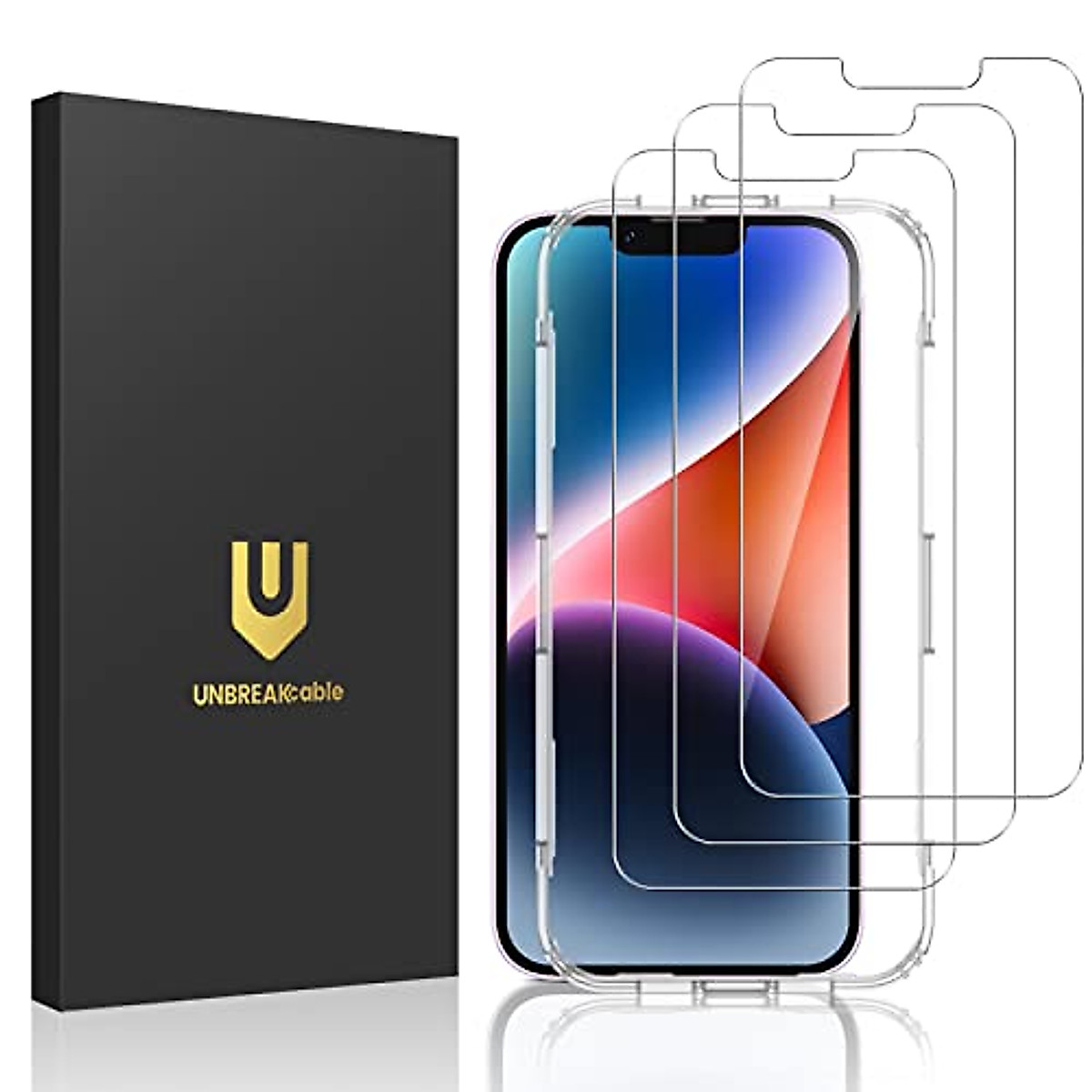 UNBREAKcable Shatterproof Tempered Glass Screen Protector for iPhone 14 Plus[3-Pack] [99.99% HD Clear] [9H Hardness][Bubble Free] for Apple 6.7''- iPhone 2022 Release (UBXi462)