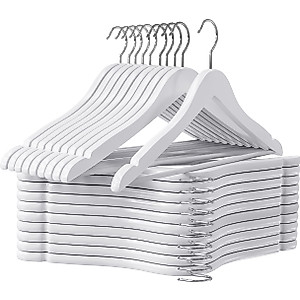 Utopia Home Premium Wooden Hangers 20 Pack - Durable & Slim Coat Hanger - Suit Hanger with 360-Degree Rotatable Hook - Wood Hangers with Shoulder Grooves (White Color)