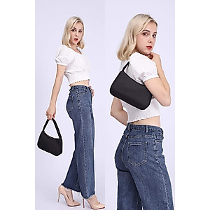 YIKOEE Small Nylon Shoulder Bags for Women Elegant Feminine Mini Handbags with Zipper Closure (Black)