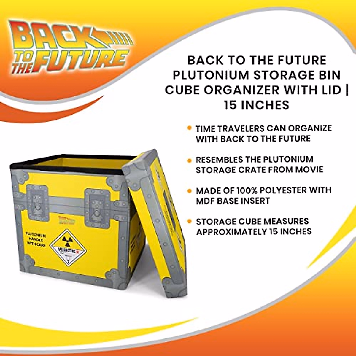 Back to the Future Plutonium 15-Inch Foldable Storage Bin Chest With Lid | Fabric Basket Container, Cube Organizer With Handles | Brown Cubby Cube, Closet Organizer | '80s Toys, Gifts And Collectibles