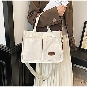 Tote Bag for Women Fashion Corduroy Handbags Casual Hobo Messenger Bag Canvas Shoulder Bag with Multi-pocket