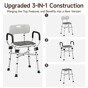 WAYES Shower Chair with Arms and Back - Bariatric Shower Chair, Up to 500 Lbs, Heavy-Duty, Adjustable