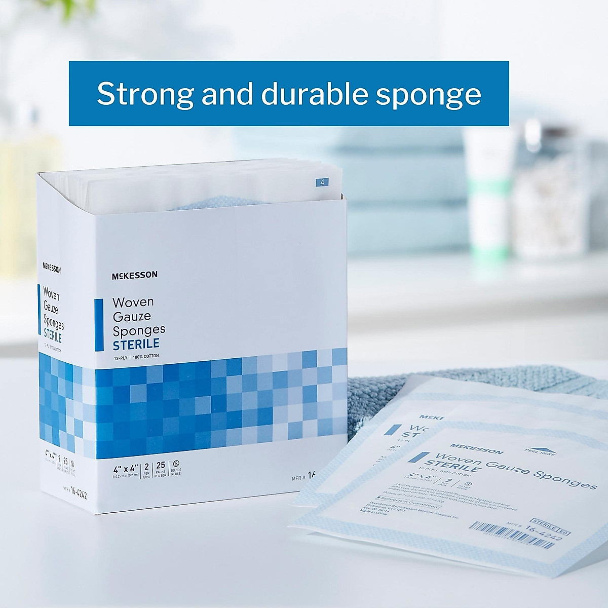 McKesson Woven Gauze Sponges, Sterile, 12-Ply, 100% Cotton, 4 in x 4 in, 2 per Pack, 25 Packs, 50 Total