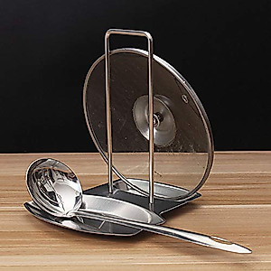 Lid and Spoon Rest,Pan Pot Cover Lid Rack Stand Organizer Spoon Rest Stove Organizer Storage Soup Spoon Rests Utensils Lid Holder Spoon Holder Lid Rest Lid Shelf Kitchen Utensils (Stainless Steel)