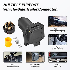 MECMO 7-Pin RV Blade Trailer Wiring Harness Connector, Truck Vehicle Side Female End 7 Way Trailer Plug Socket Splice-in Replacement 7 Prong Heavy Duty for Trailer Tow Hitch RV Truck Pickup, 6-24V